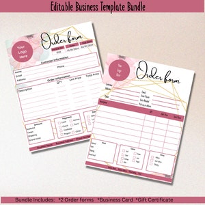 Editable Order Form Template, Printable Small Business Order Form ...