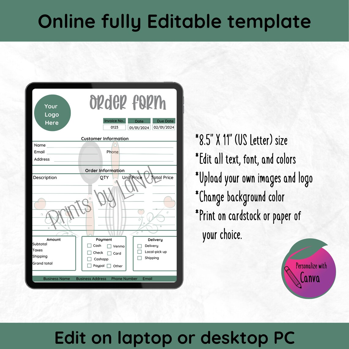 Order Form Editable | Crafters Order Form Template | Business Forms ...