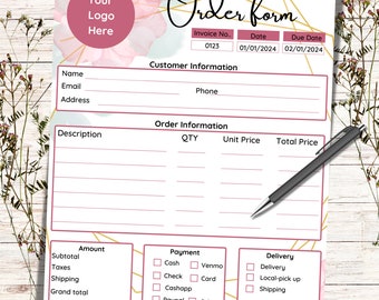 Editable Order Form Template, Printable Small Business Order Form ...