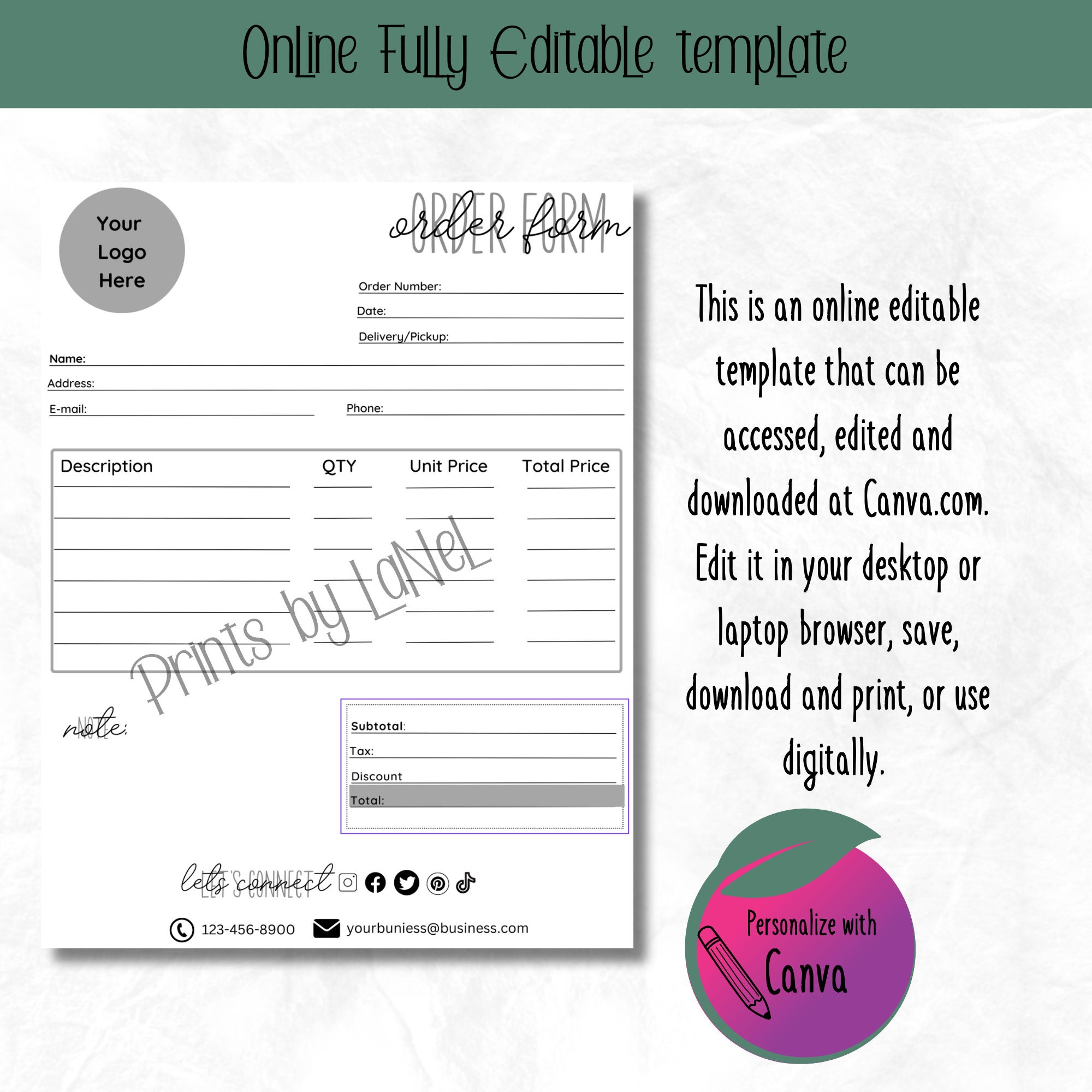Editable Order Form Template, Modern Order Form, Small Business Forms ...