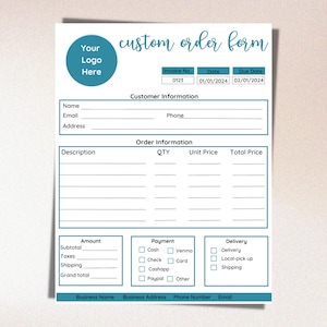 Custom Order Form Template | Purchase Order Form Template | Order Form ...