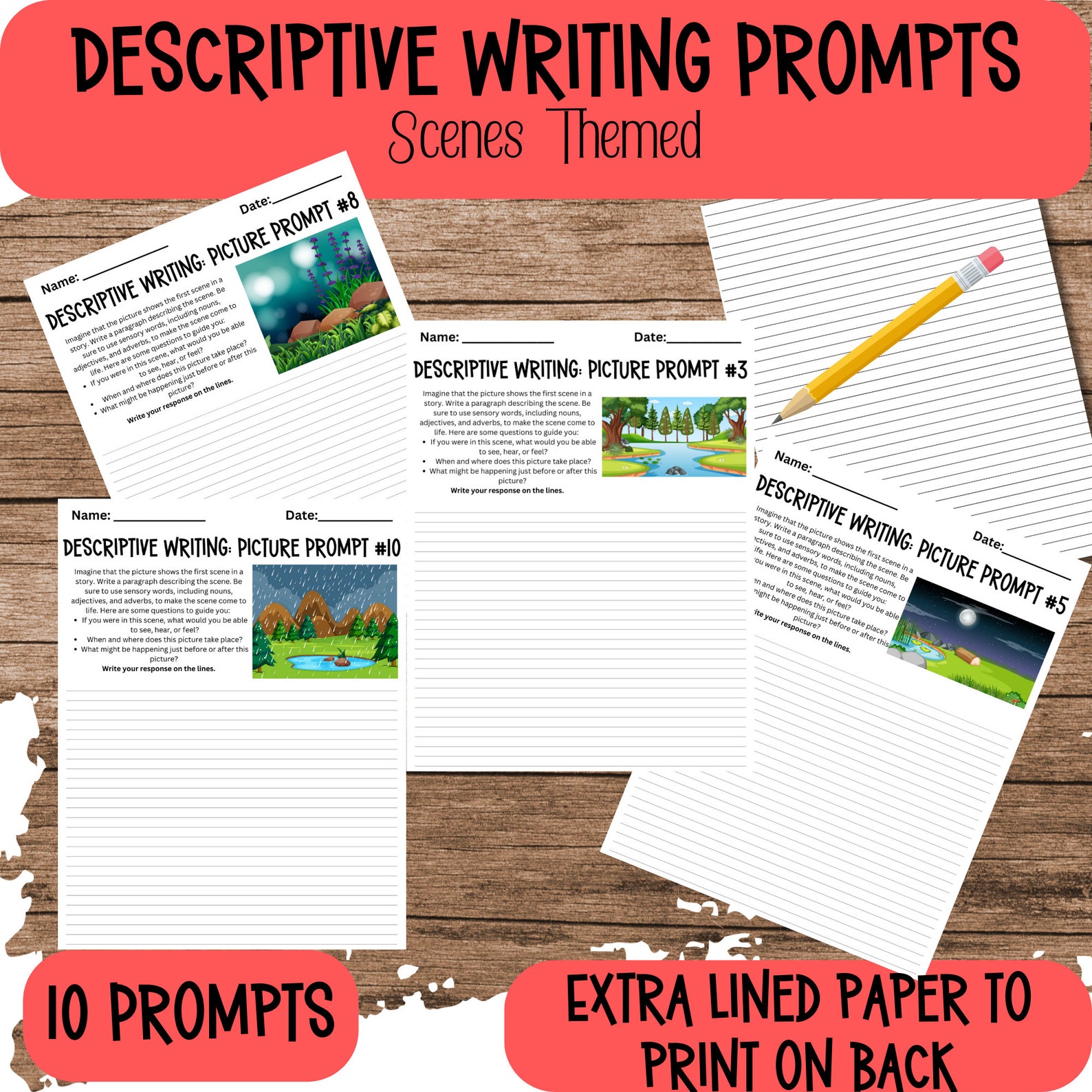 10 Printable Descriptive Writing Prompts- Homeschool Writing Prompts ...