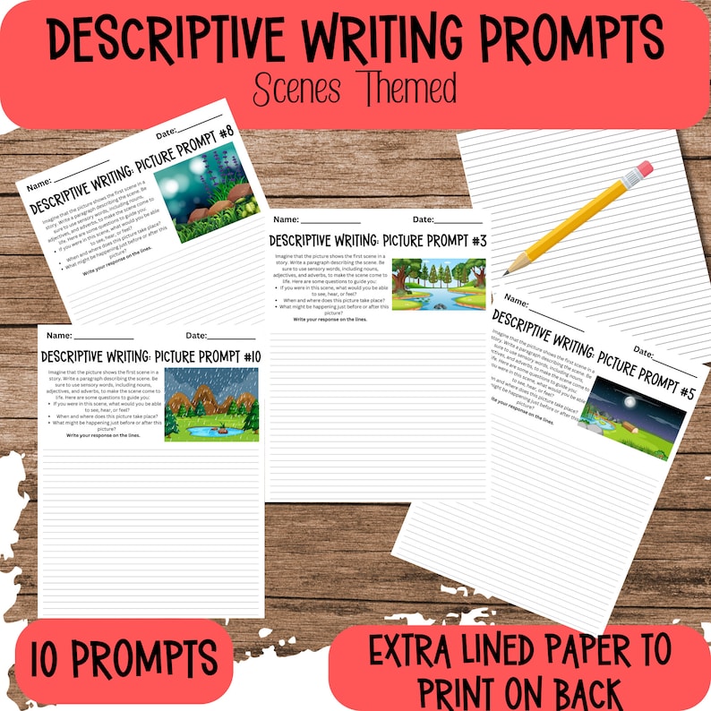 10 Printable Descriptive Writing Prompts- Homeschool Writing Prompts ...