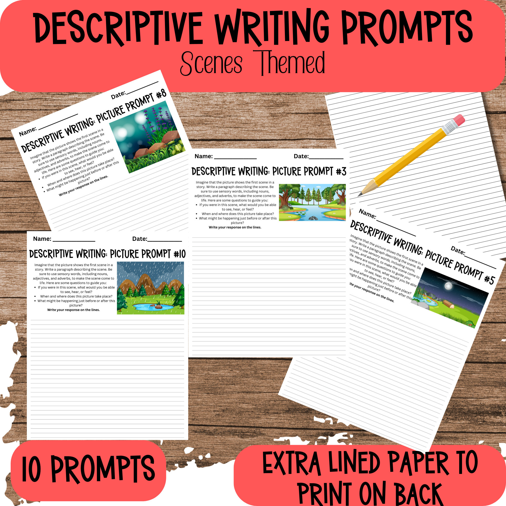 10 Printable Descriptive Writing Prompts- Homeschool Writing Prompts ...