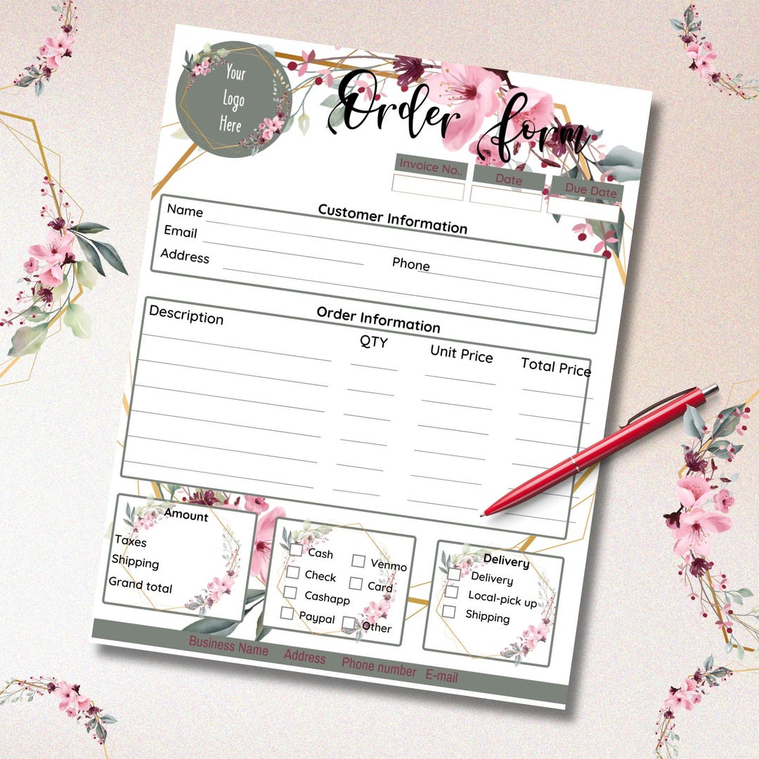 Editable Order Form Template, Printable Small Business Order Form ...