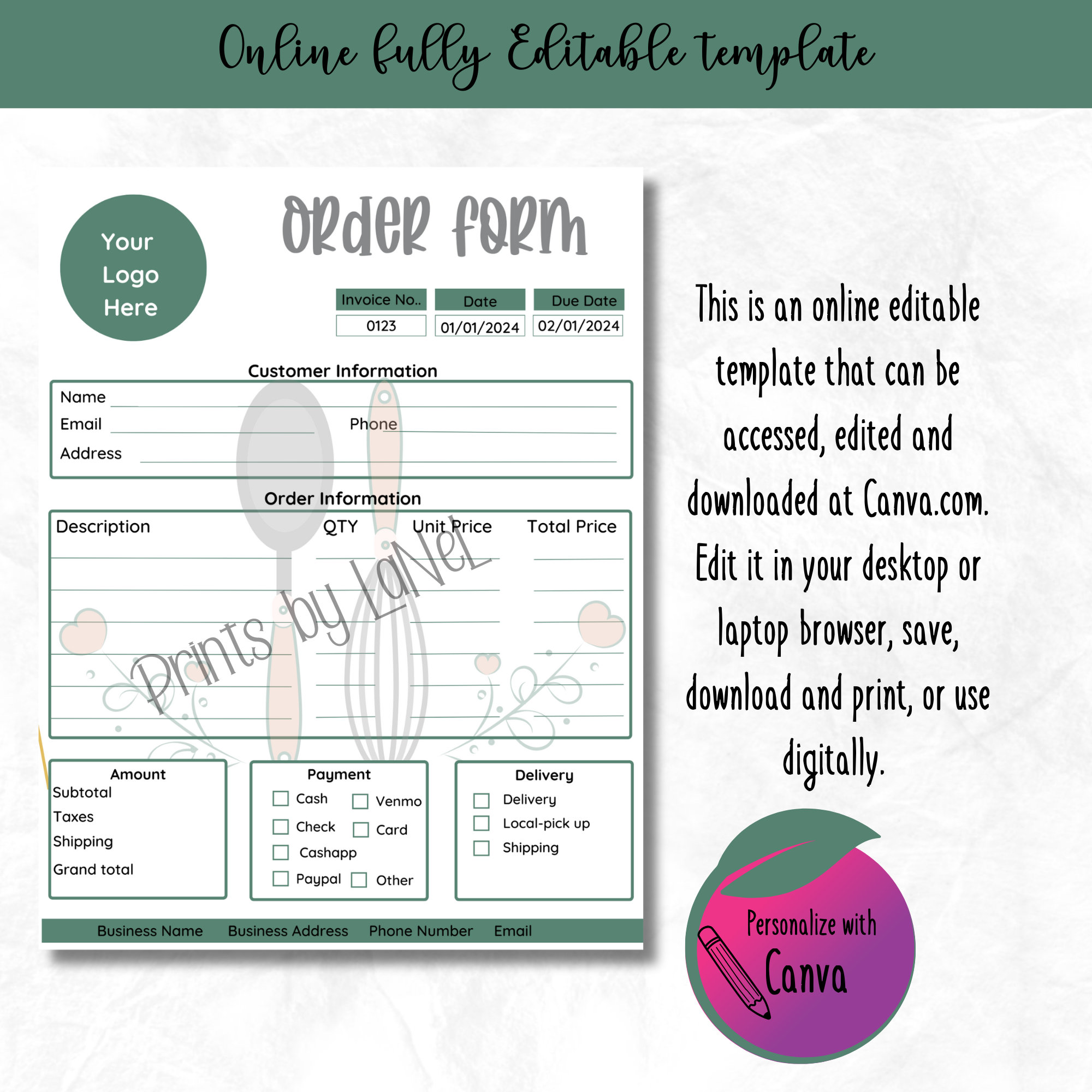 Order Form Editable | Crafters Order Form Template | Business Forms ...
