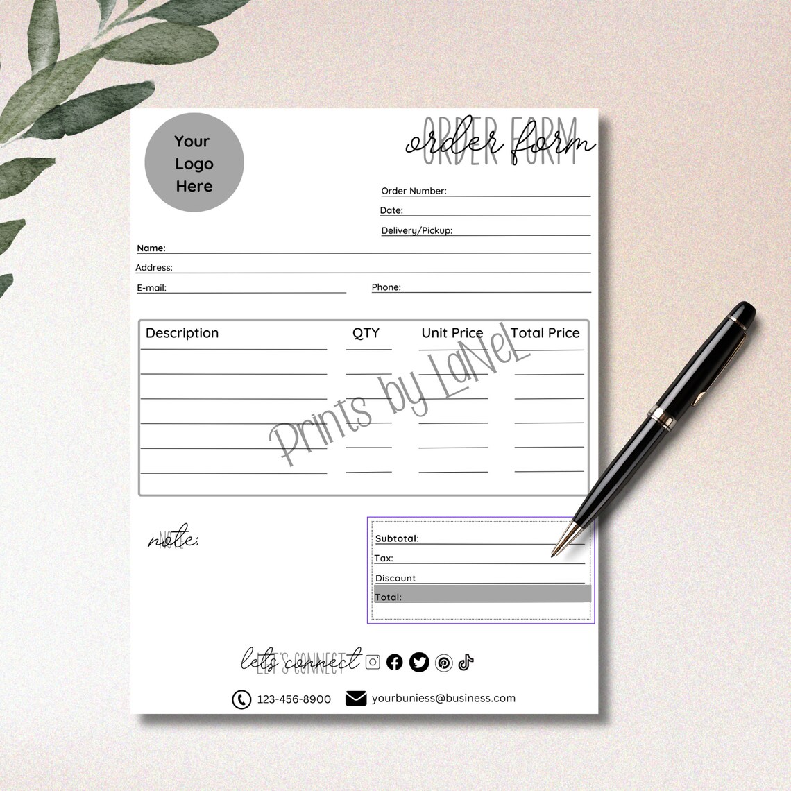 Editable Order Form Template, Modern Order Form, Small Business Forms ...