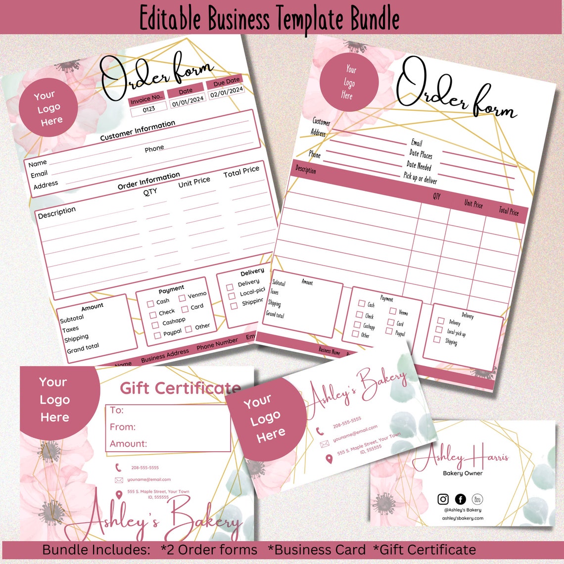 Editable Order Form Template, Printable Small Business Order Form ...