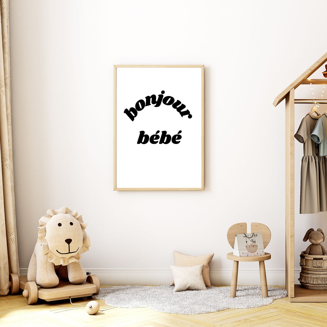 Bonjour Bébé Modern Printable Poster Wall Art | Black and White Wall ...