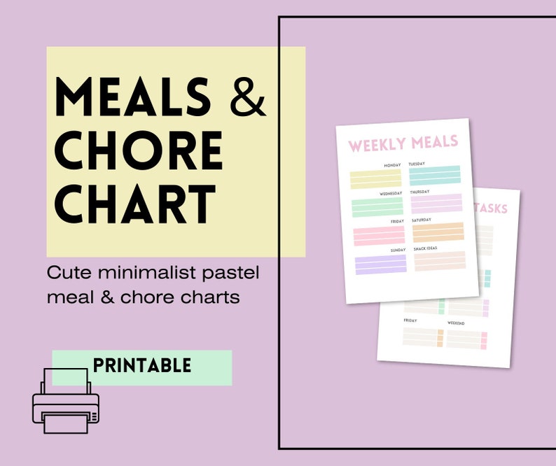 Meal Chart and Chore Chart Pastel for Daily Chores and Weekly Meal ...