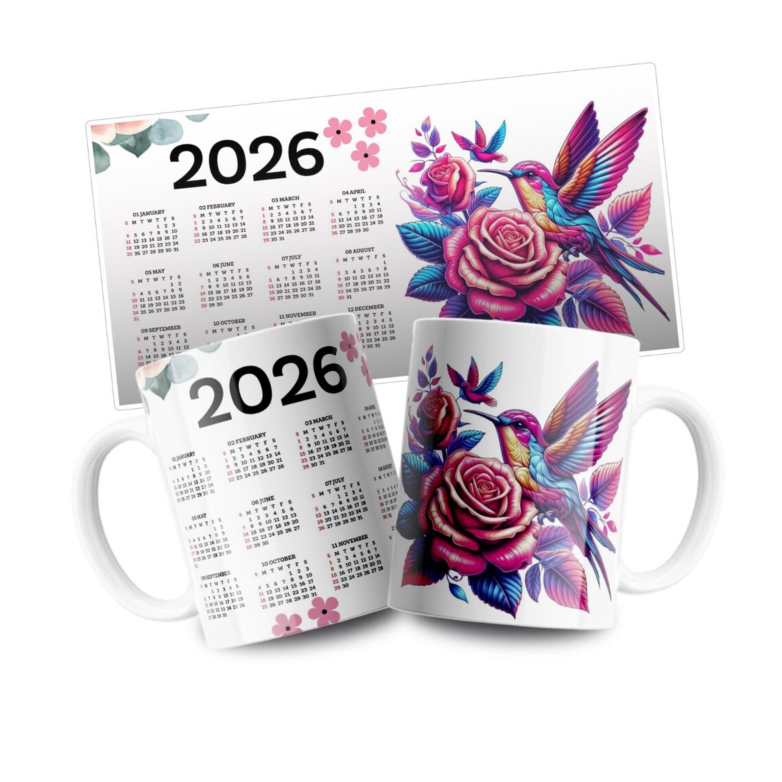 2026 Calendar Mug Wrap | Floral Animals Sublimation Design (digital ...