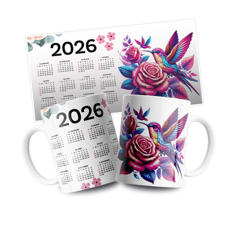 2026 Calendar Mug Wrap | Floral Animals Sublimation Design (digital ...
