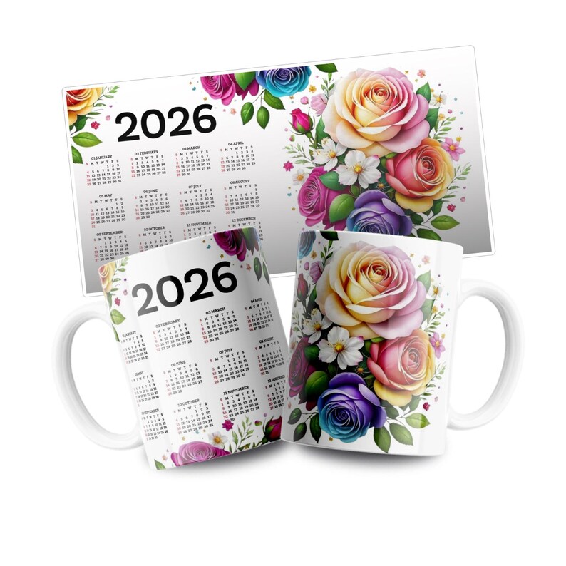 2026 Calendar Mug Wrap | Floral Animals Sublimation Design (digital ...