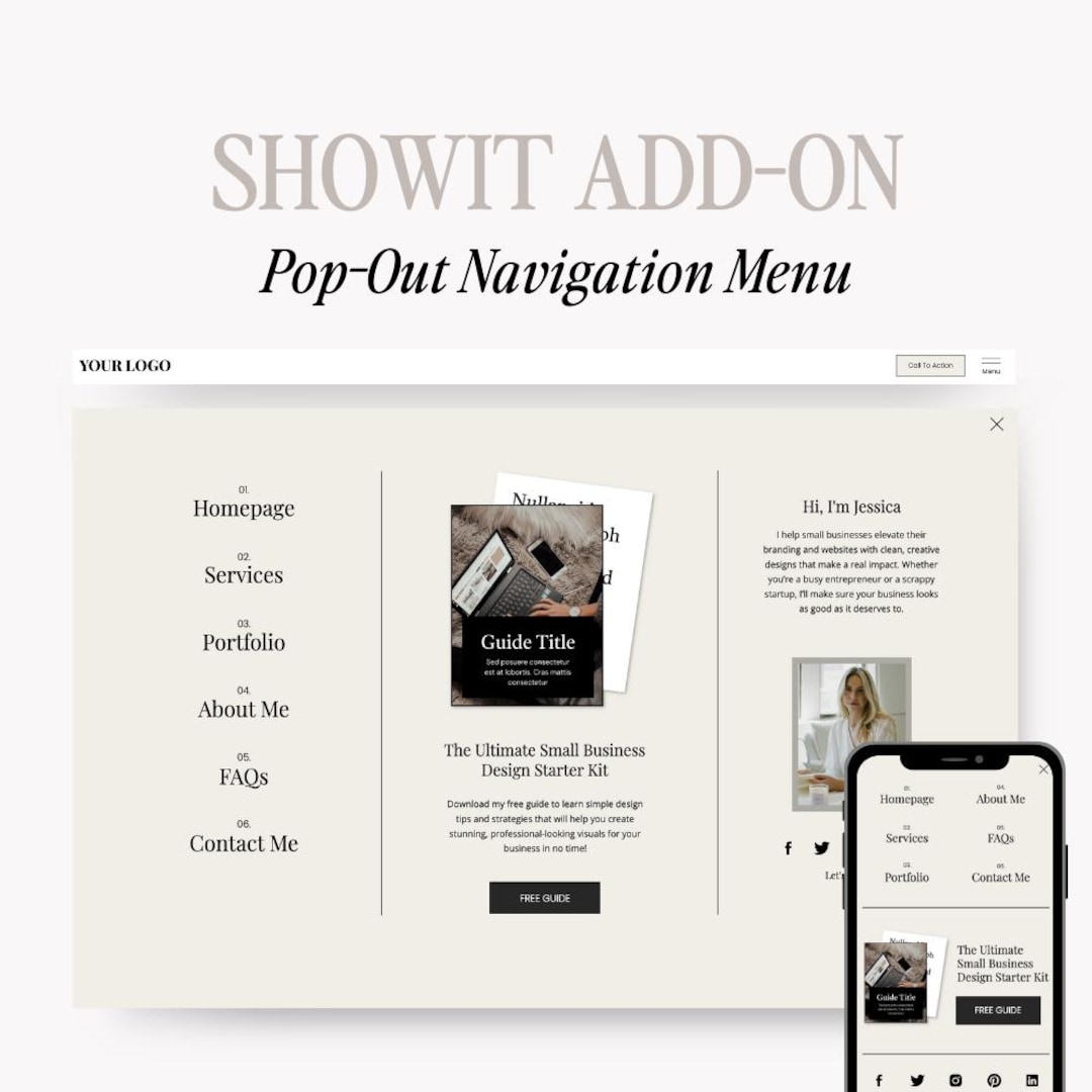 Showit Add-on Canvas Template Pop Out Expanded Navigation Menu, Premium ...