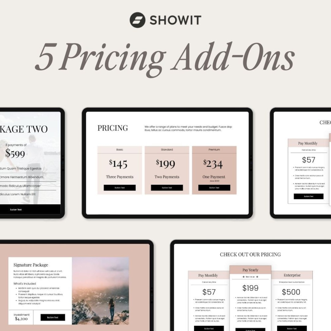 Showit Pricing Canvas Add-on Bundle: Website Template - Etsy