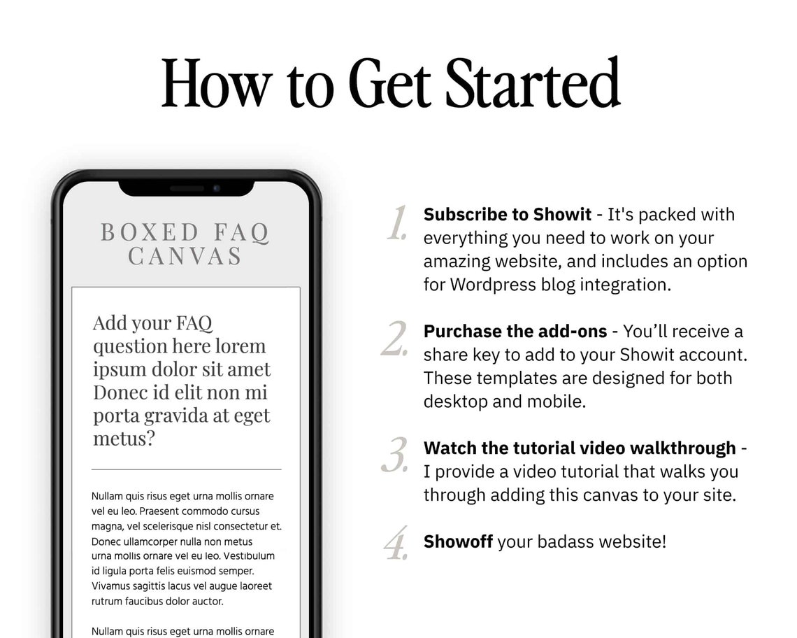 FAQ Showit Template, Premium Showit Website Template, FAQ Add-on Canvas ...