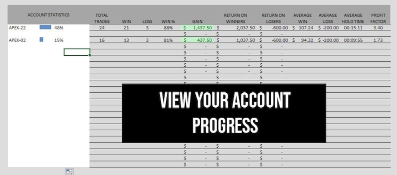 Ninjatrader Trades Tracking Journal, Excel Spreadsheet, Short and Long ...