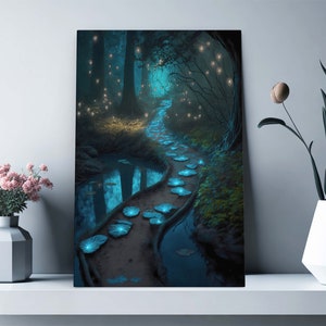 Enchanted Forest Path Canvas Wall Art Print, Firefly Forest Wall ...