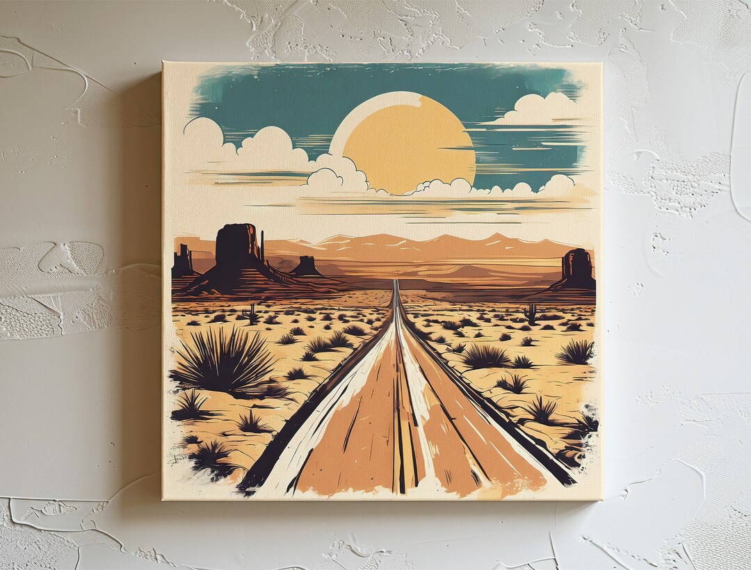 Retro Desert Landscape Canvas Wall Art Print, Desert Wall Decor ...