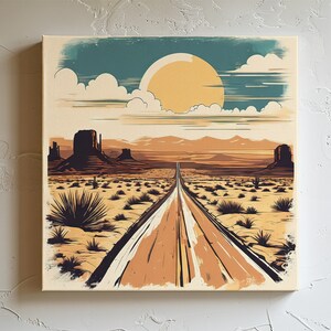 Retro Desert Landscape Canvas Wall Art Print, Desert Wall Decor ...