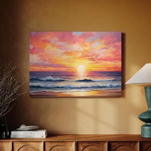 Ocean Sunset Canvas Wall Art Print, Ocean Decor, Sunset Decor, Beach ...