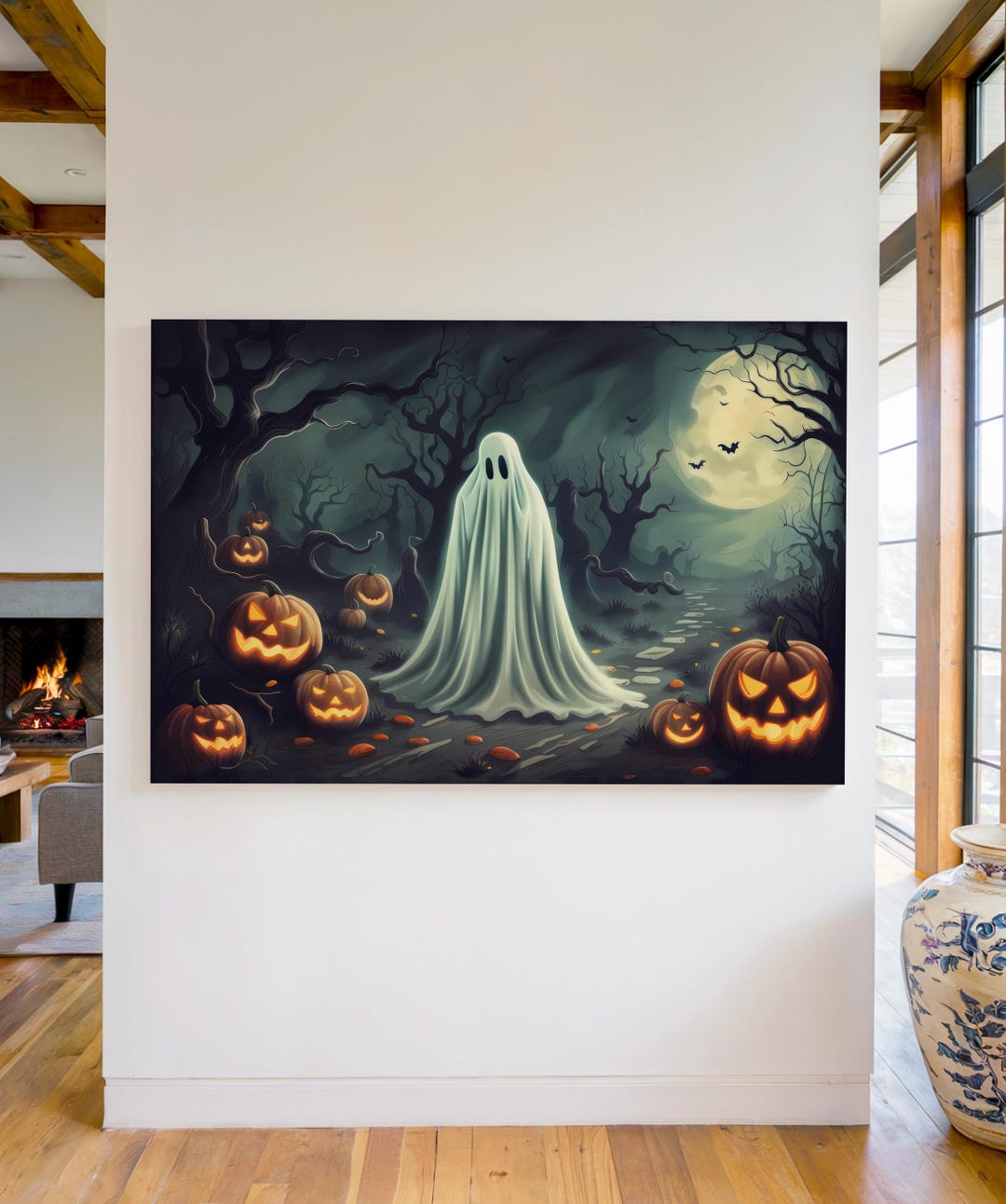 Retro Ghost Canvas Wall Art Print, Halloween Decor, Gothic Wall Art ...