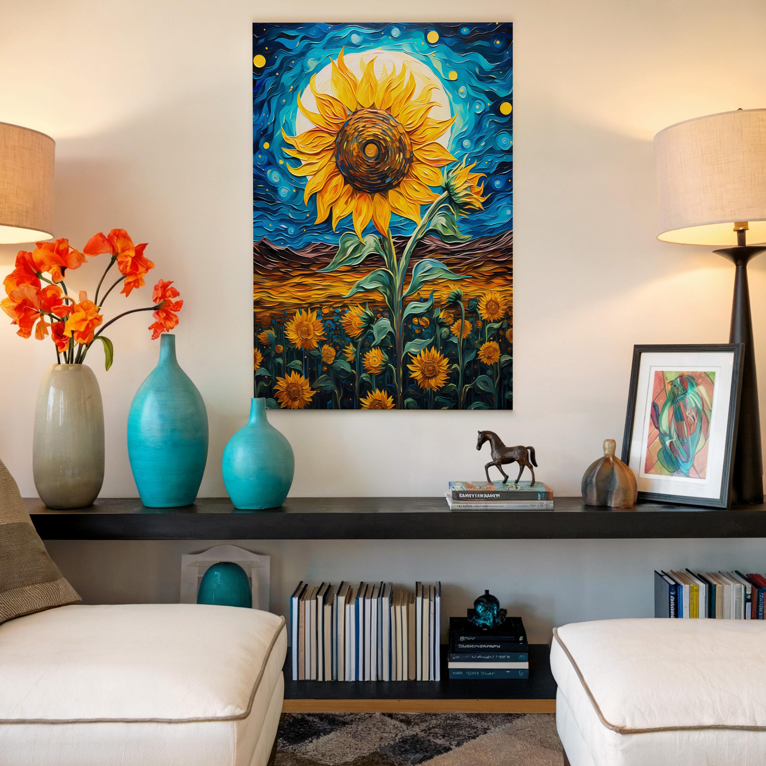 Van Gogh Style Sunflowers Canvas Wall Art Print, Sunflower Decor ...