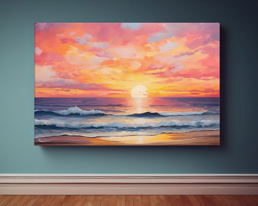 Ocean Sunset Canvas Wall Art Print, Ocean Decor, Sunset Decor, Beach ...