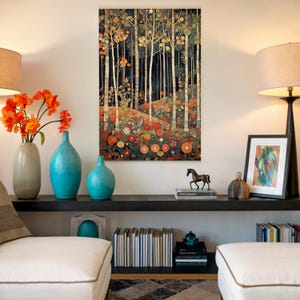 Autumn Forest Canvas Wall Art Print, Gustav Klimt Inspired Nature Print ...