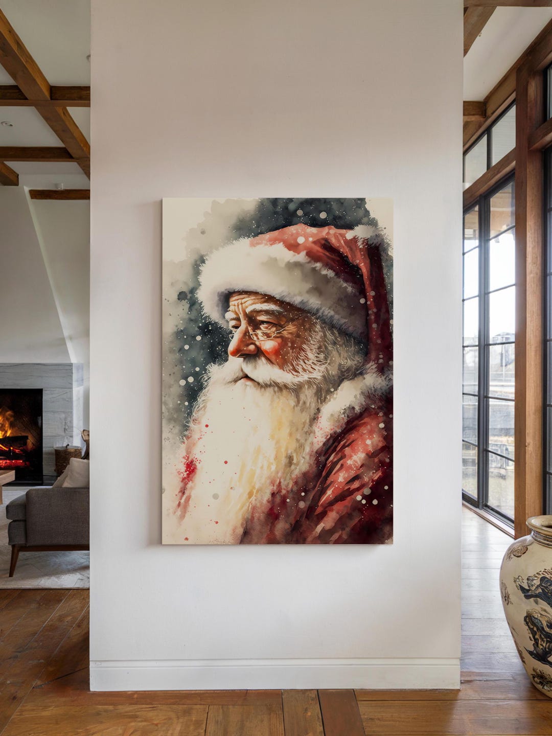Watercolor Santa Claus Canvas Wall Art Print, Christmas Wall Art ...