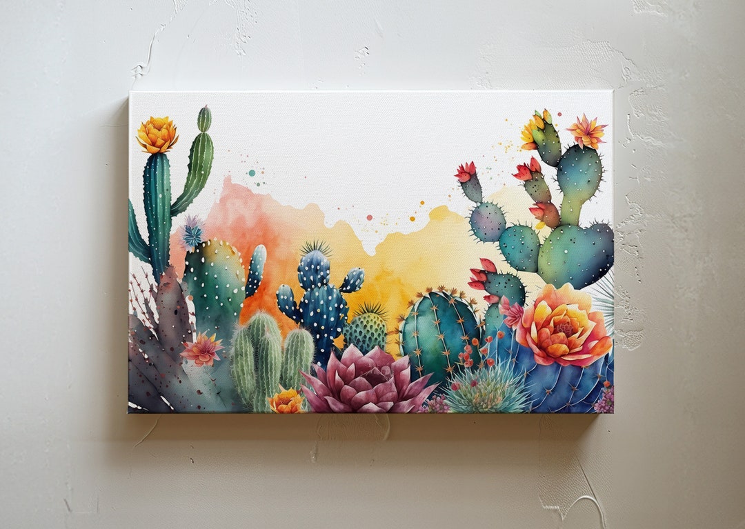 Watercolor Cactus Canvas Wall Art Print, Cactus Decor, Desert Wall Art ...