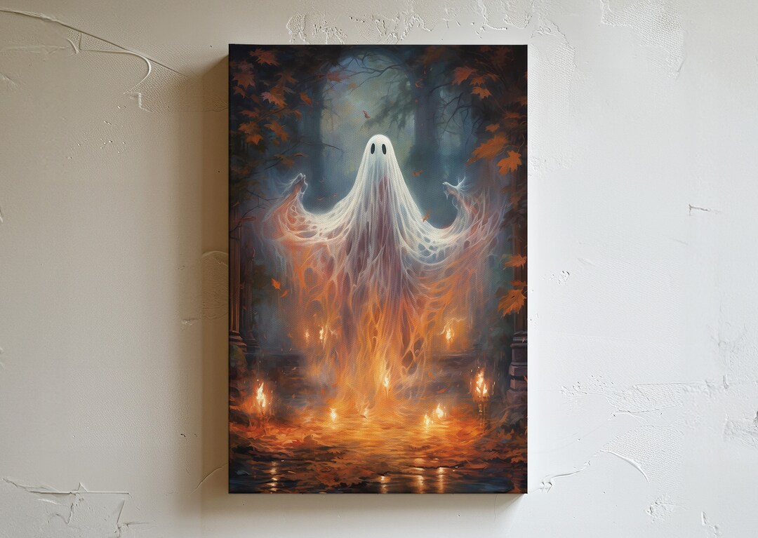 Spooky Ghost Canvas Wall Art Print, Halloween Decor - Etsy
