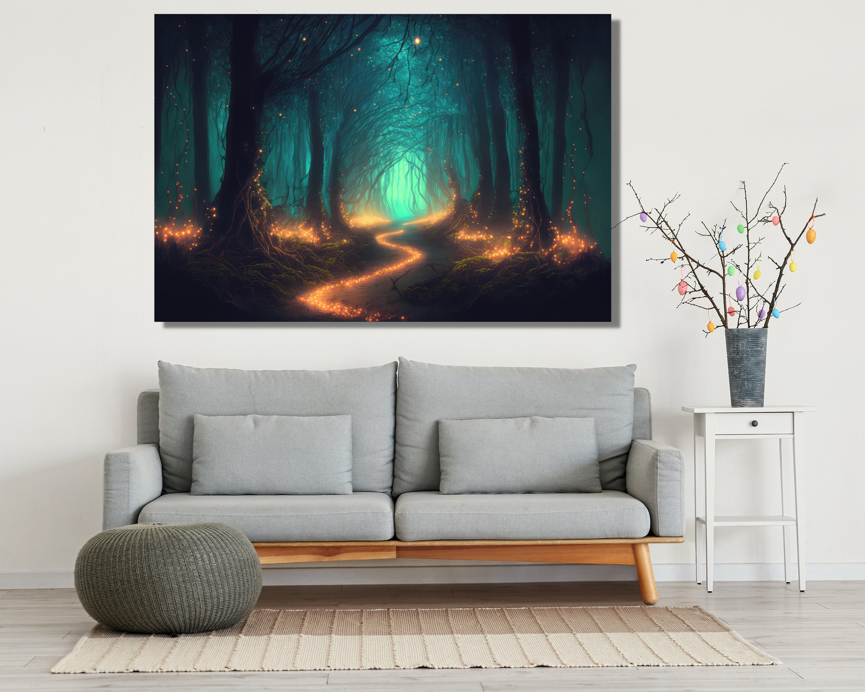 Enchanted Forest Canvas Wall Art Print Firefly Forest Canvas - Etsy