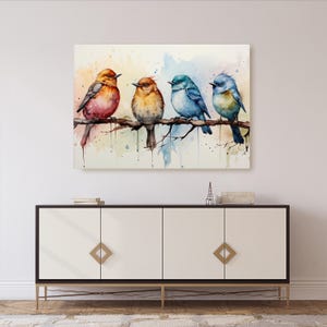Watercolor Birds Canvas Wall Art Print, Bird Lover Gift, Bird Painting ...