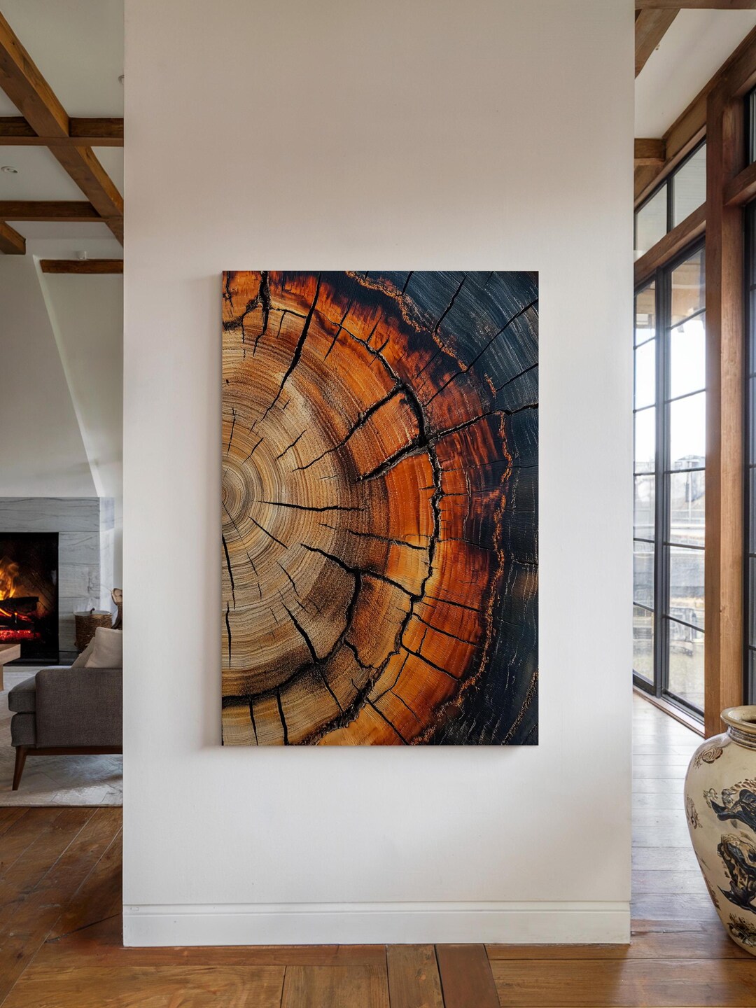 Tree Rings Canvas Wall Art Print, Modern Cabin Decor, Rustic Tree Trunk ...