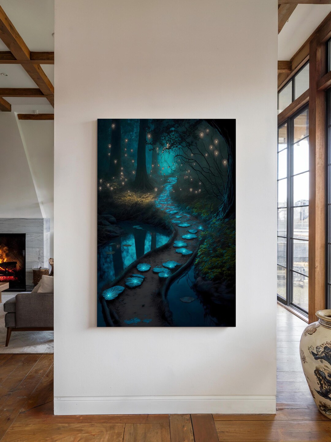 Enchanted Forest Path Canvas Wall Art Print, Firefly Forest Wall ...