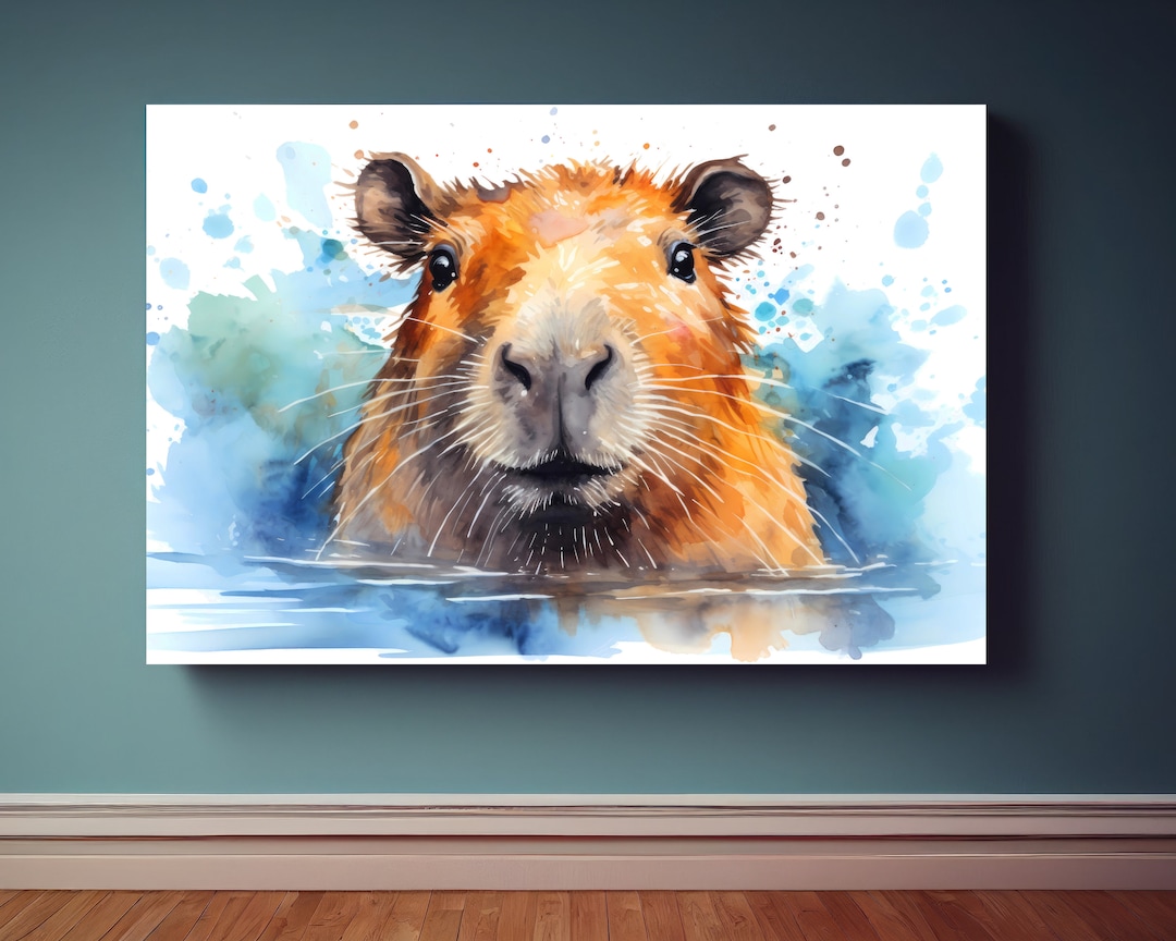 Watercolor Capybara Canvas Wall Art Print, Capybara Decor, Capybara ...