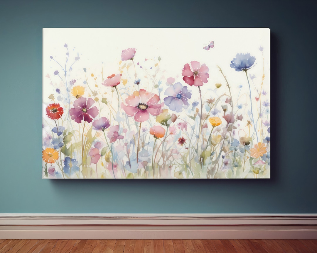 Watercolor Flowers Canvas Wall Art Print, Wildflower Wall Art, Minimalist Watercolor Flower ...