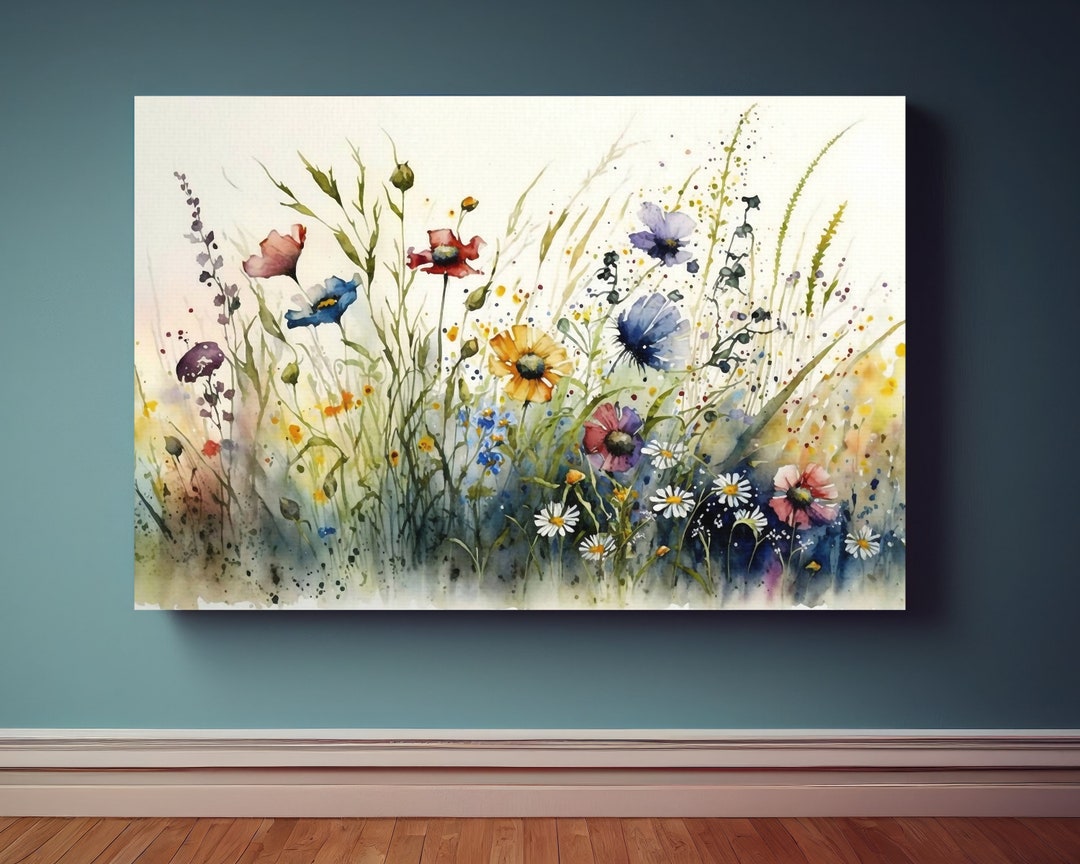 Watercolor Flowers Canvas Wall Art Print, Wildflower Wall Art, Watercolor Flower Painting ...