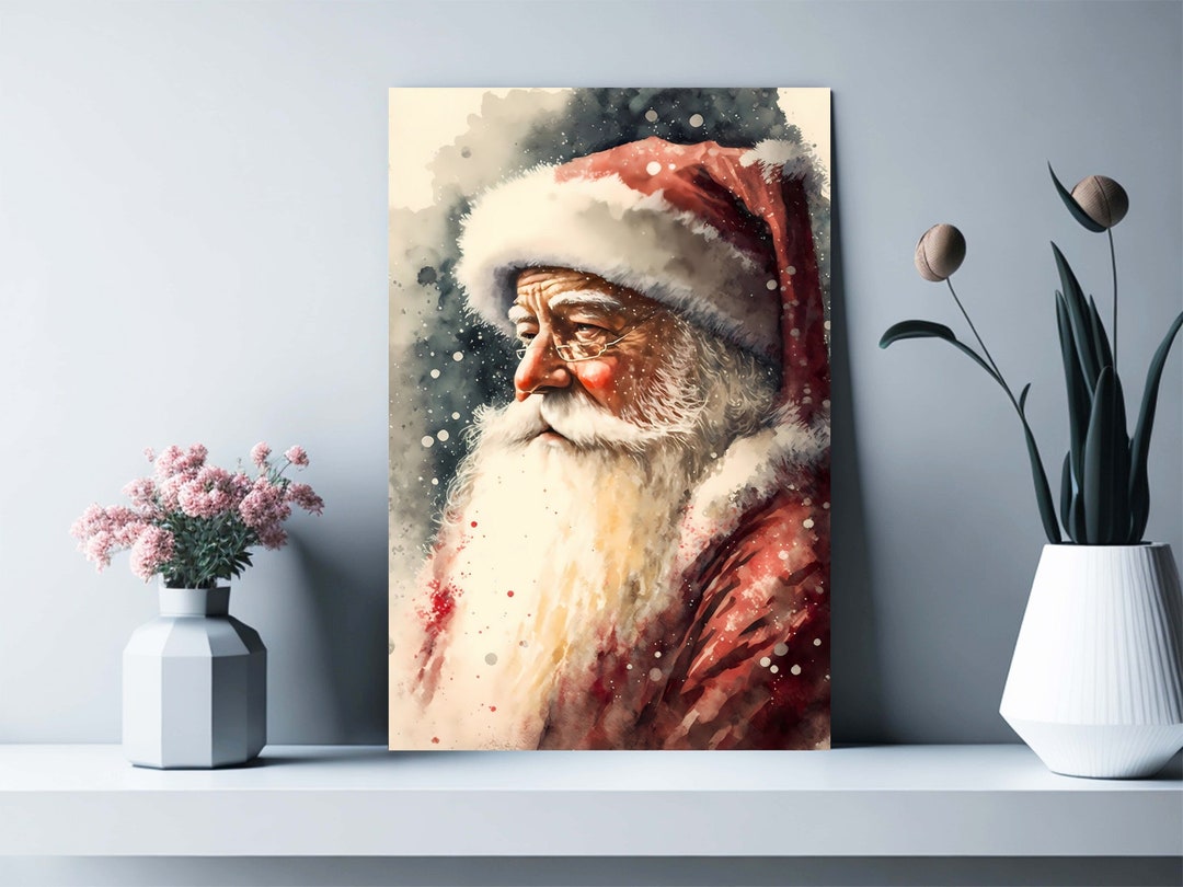 Watercolor Santa Claus Canvas Wall Art Print, Christmas Wall Art ...