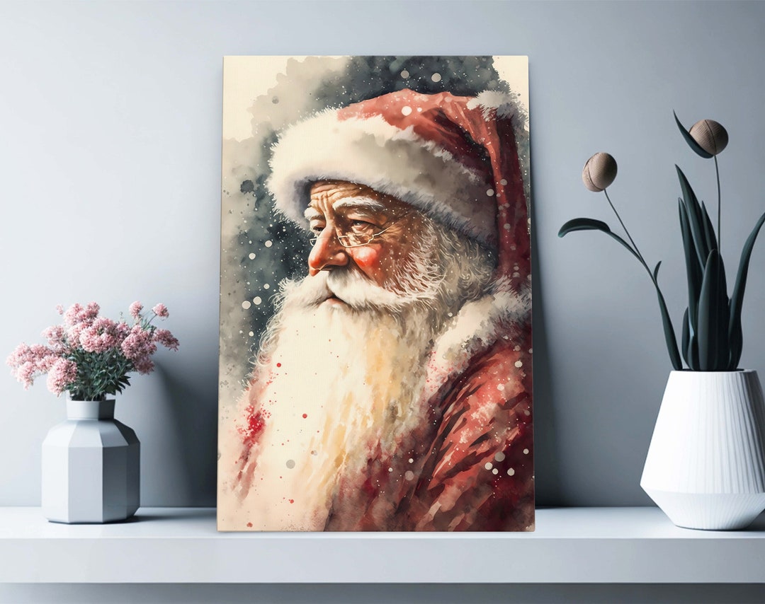 Watercolor Santa Claus Canvas Wall Art Print, Christmas Wall Art ...