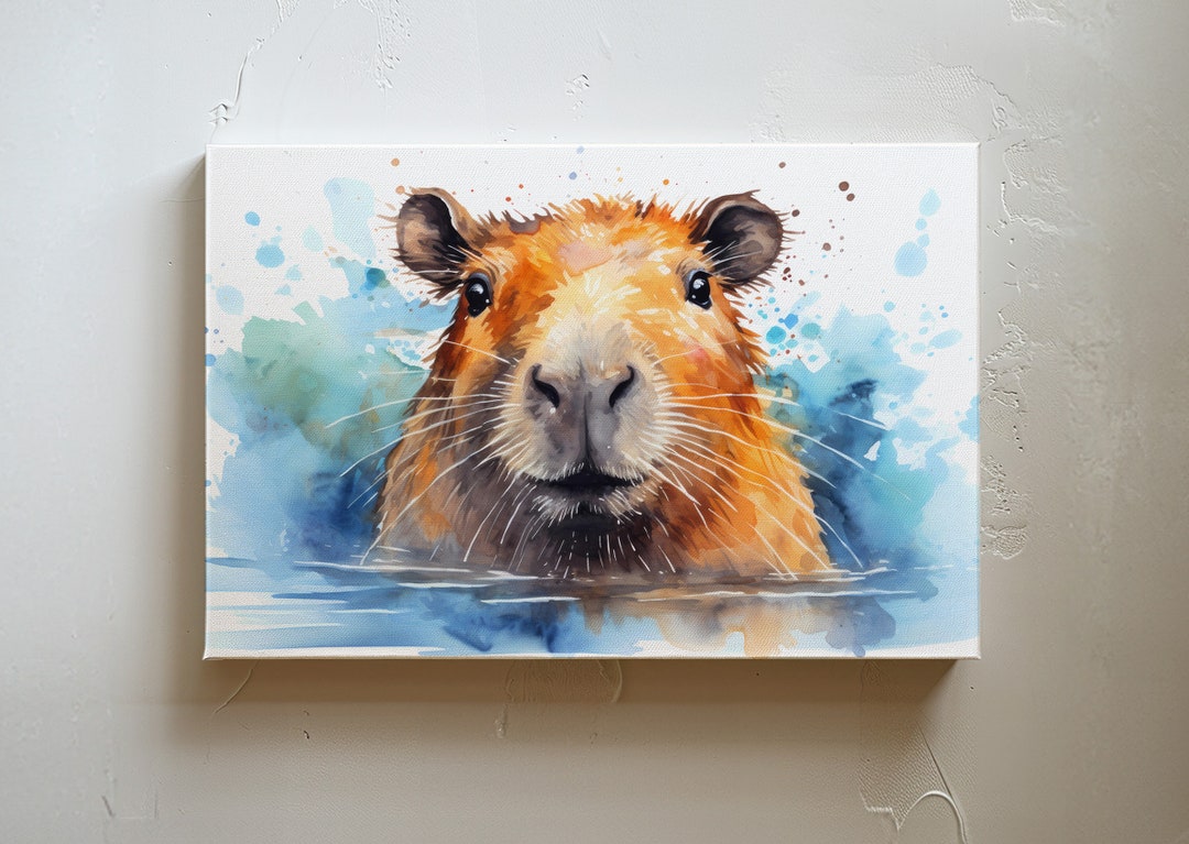 Watercolor Capybara Canvas Wall Art Print, Capybara Decor, Capybara ...