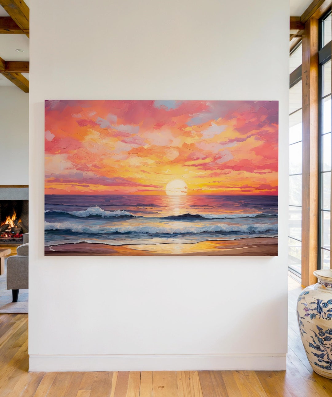 Ocean Sunset Canvas Wall Art Print, Ocean Decor, Sunset Decor, Beach ...
