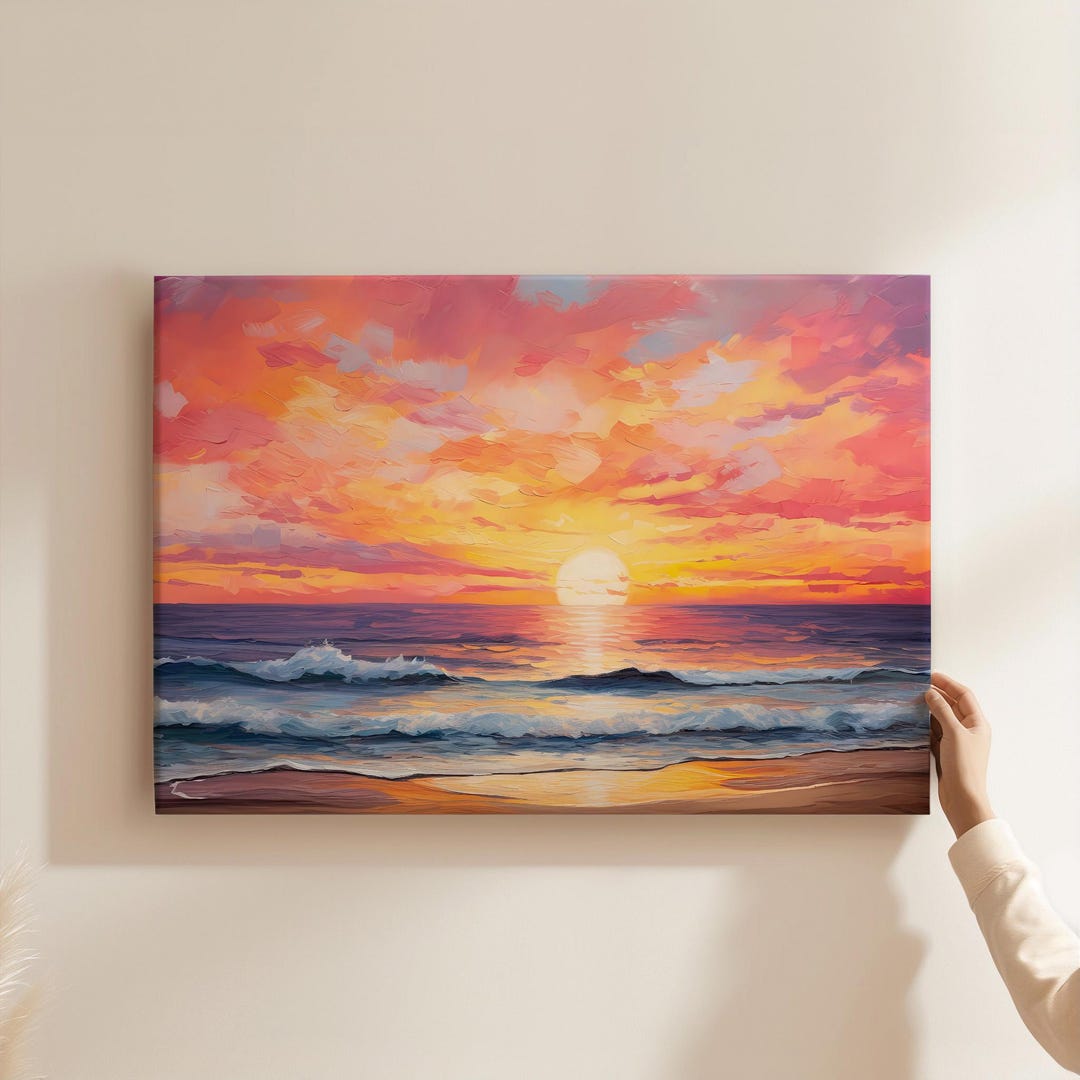 Ocean Sunset Canvas Wall Art Print, Ocean Decor, Sunset Decor, Beach ...