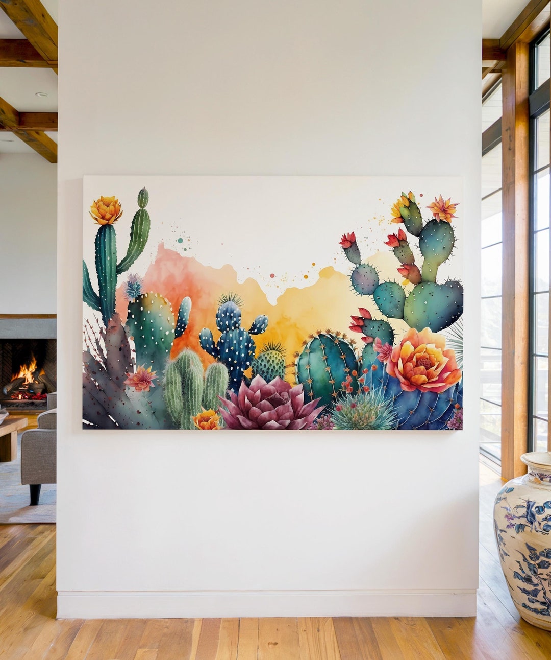 Watercolor Cactus Canvas Wall Art Print, Cactus Decor, Desert Wall Art ...