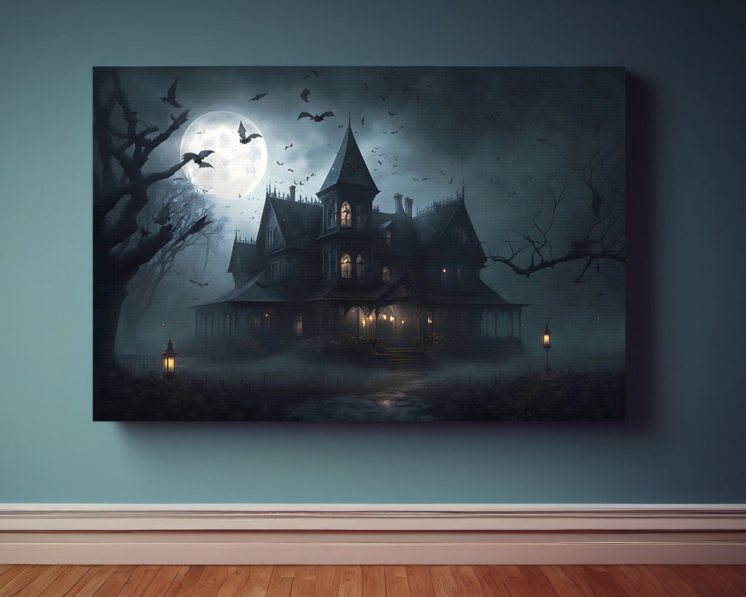 Haunted Mansion Canvas Wall Art Print, Halloween Wall Art, Gothic Wall ...