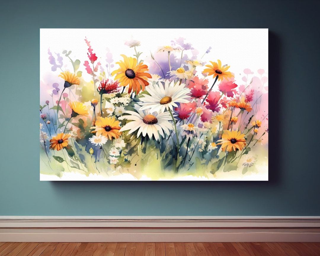 Watercolor Flowers Canvas Wall Art Print, Wildflower Field Art, Nature ...