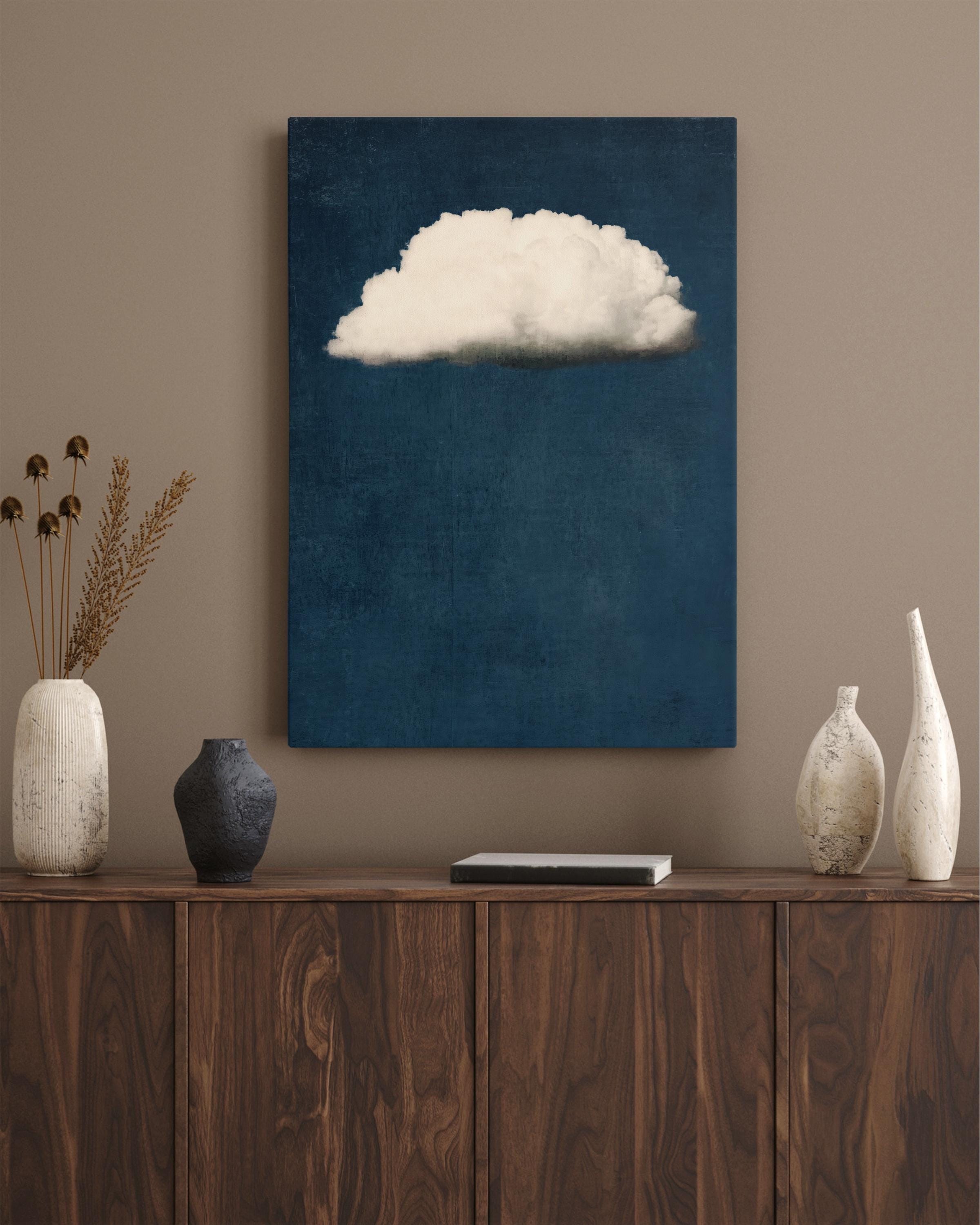 Cloud Canvas Wall Art Print, Minimalist Sky Decor, Moody Blue Wall Art ...