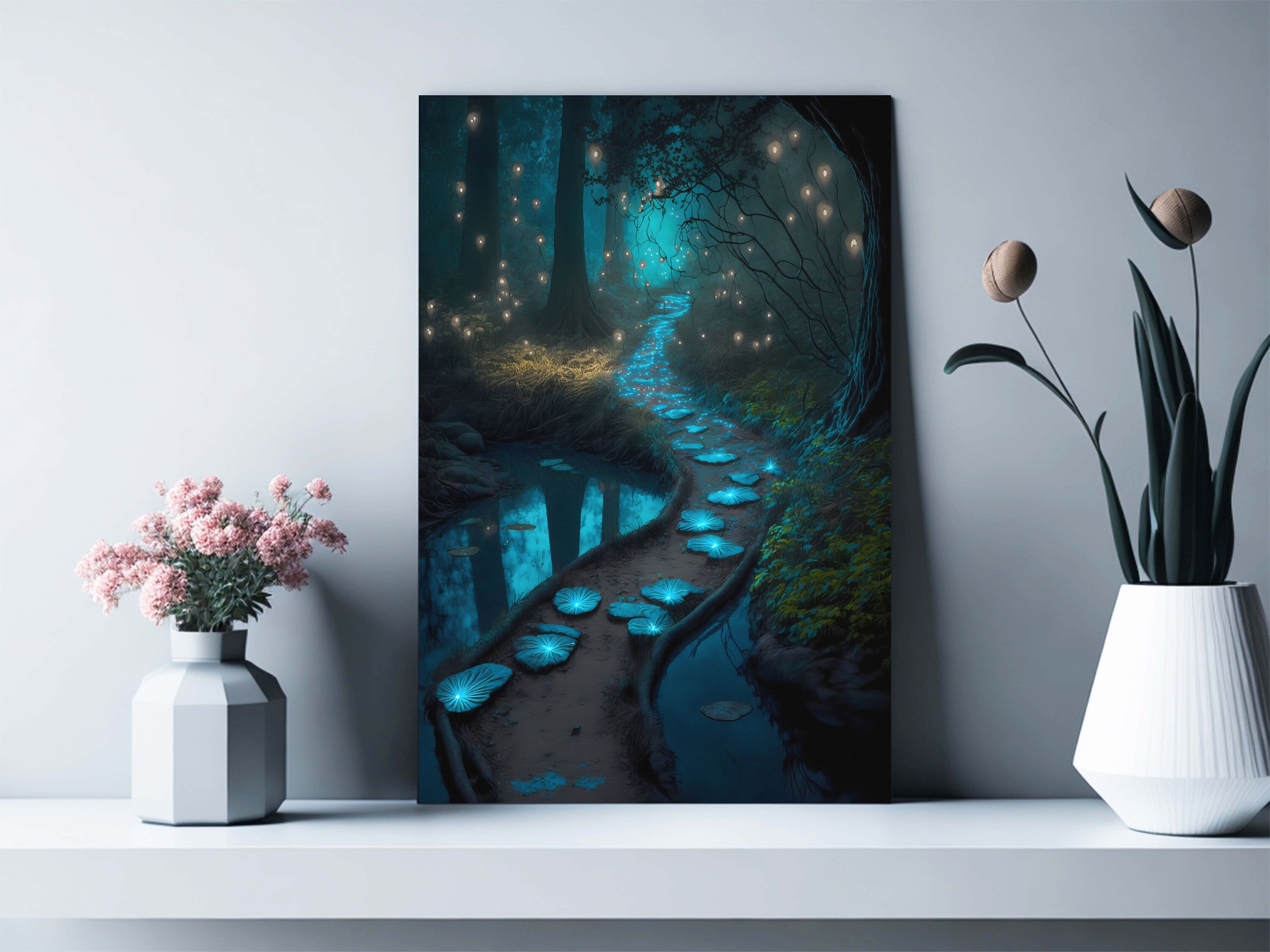 Enchanted Forest Path Canvas Wall Art Print Firefly Forest - Etsy