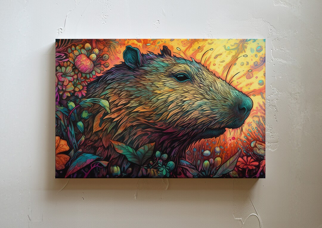 Colorful Capybara Canvas Wall Art Print, Capybara Decor, Animal Wall ...